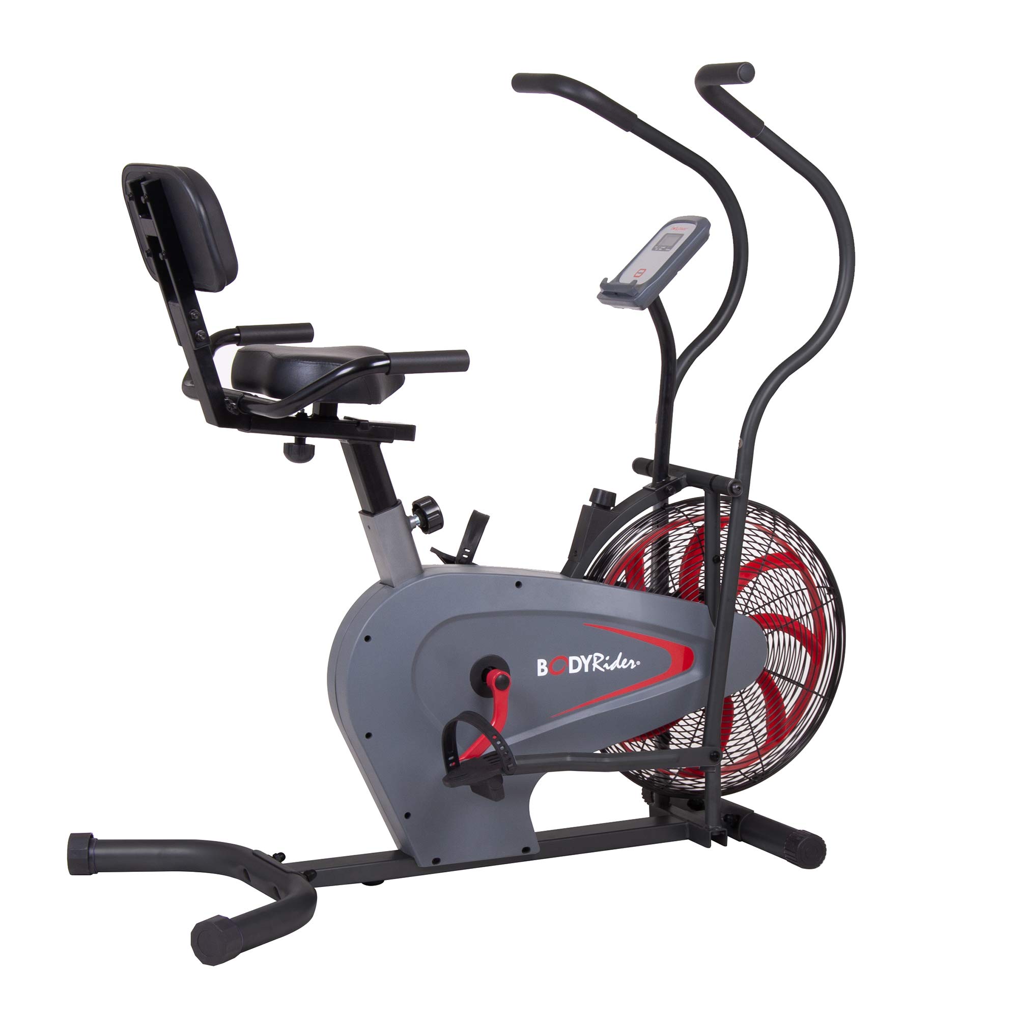 Body Rider BRF980, Upright Air Resistance Fan Bike with Curve-Crank Technology and Back Support