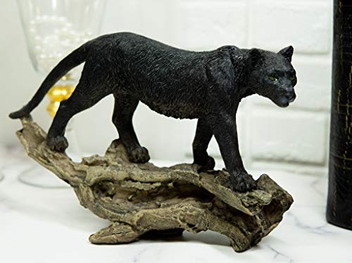Ebros Gift Black Panther Cougar Prowling On Distressed Tree Log Figurine 8" Long Wildlife Black Jaguar Ghost Forest Hunter Sculpture Home Decorative Accent