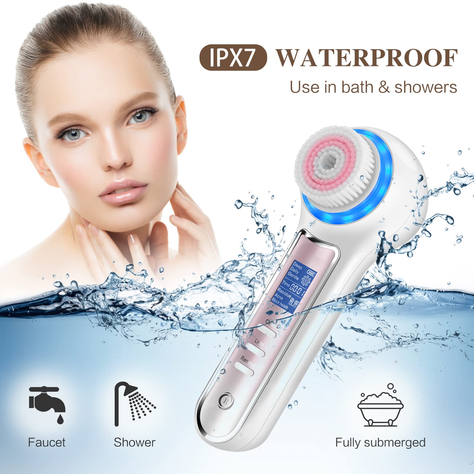 Facial Cleansing Brush Rechargeable,Blackhead Remover Vacuum Tool,IPX7 Waterproof 3 in 1 Face Scrubber for Exfoliating, Massaging and Deep Pore Cleansing