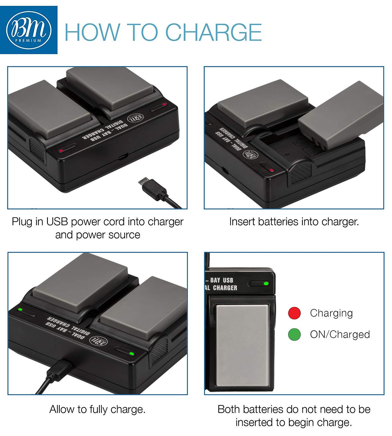 BM Premium 2 BLS-50, PS-BLS5 Batteries and Dual Bay Charger for Olympus OM-5, OM-D E-M5 III, E-M10, E-M10 III, E-M10 IV, E-PL8 E-PL9 E-PL10 Stylus 1 Cameras