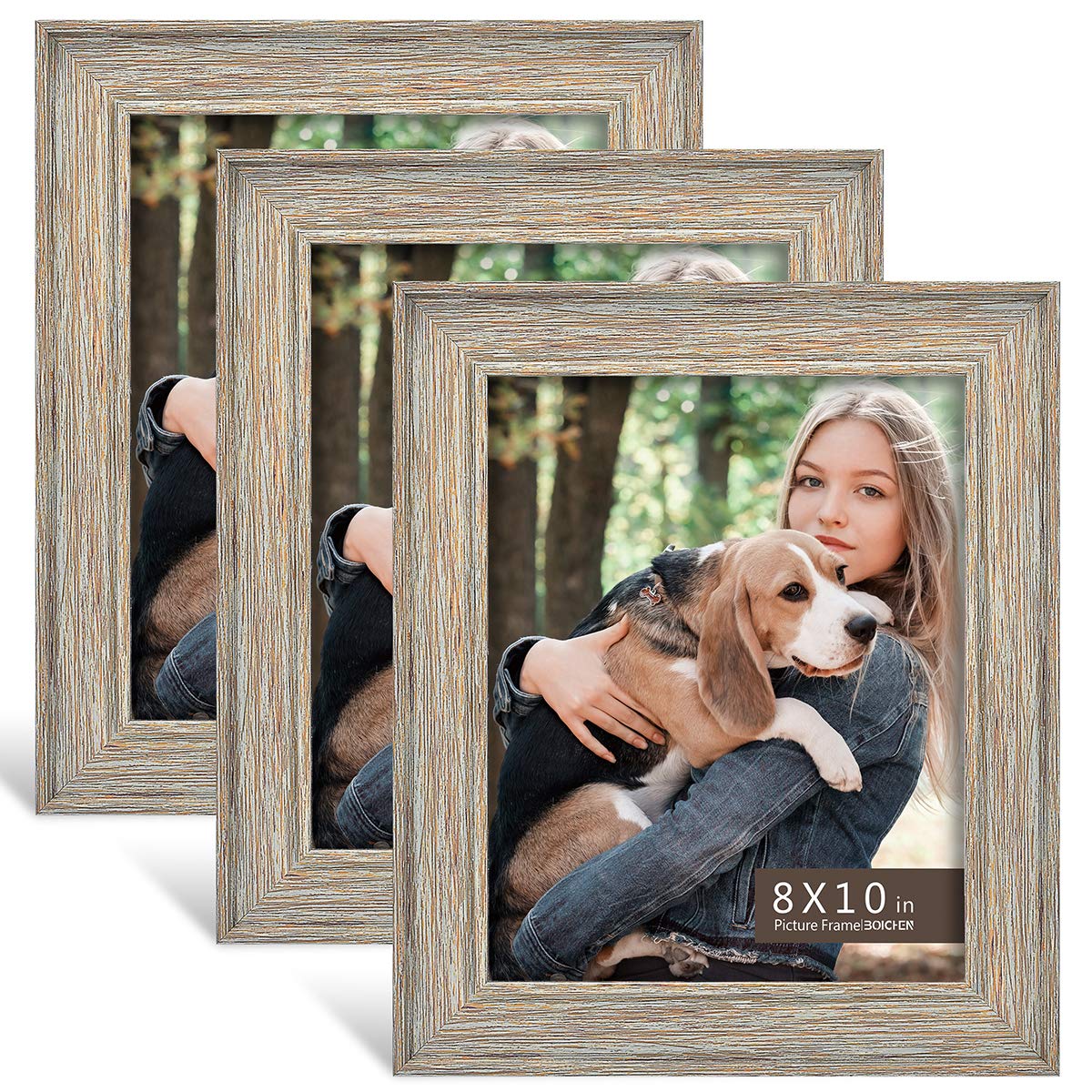 BOICHEN 8x10 Picture Frame Black (3-Pack) - Rustic Farmhouse Photo Frame Set for Wall with Glass Cover Gilding Crafts Ready to Hang or Stand