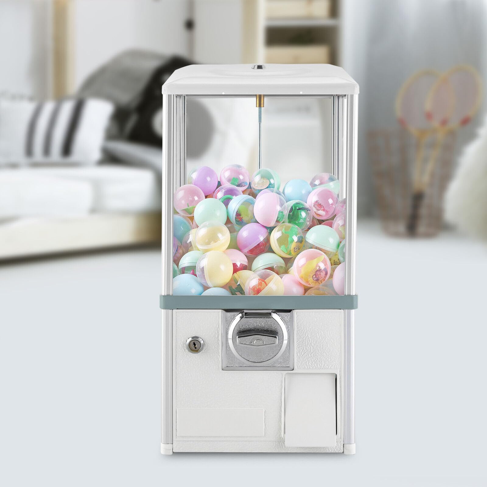 BJTDLLX Vending Machine, Candy Vending Machine Prize Machine Gumball Vending Device Big Capsule for 1.1"-2.1" Gadgets, Commercial Vending Machine for Selling Small Capsule Toys, Candy - White