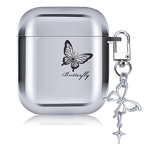 Cute AirPods Case with Beautiful Butterfly Pendant, Soft Silicone Protective Electroplating Cover Compatible with 2nd and 1st Generation Case
