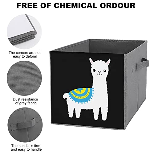 Cute Animal Alpaca Llama Collapsible Storage Bins Basics Folding Fabric Storage Cubes Organizer Boxes with Handles