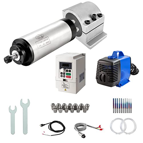 CNC Spindle Motor kits, 110V 1.5KW 1500W 80mm Water Cooled Spindle Motor CNC Spindle CNC Motor + 110V 1.5KW VFD + ER11 Collet set + Aviation Wire +Power wire+ Drill Bits For CNC Router Machine