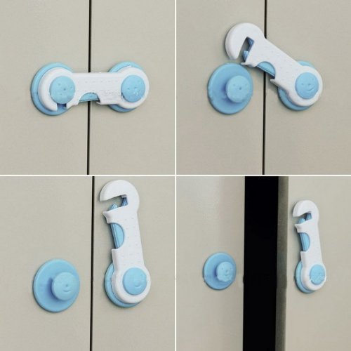 vanki 5 PCS Blue Adhesive Kids Baby Child Safety Cabinet Door Fridge Drawer Cupboard Locks