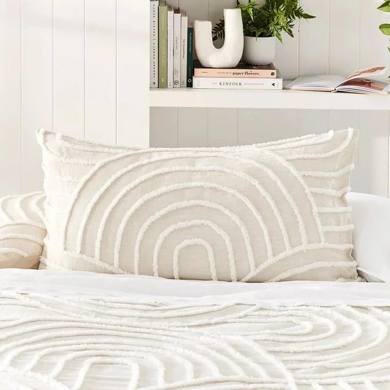 Kamla Export 3 Piece Tufted Duvet Cover 100% Cotton Bedding Set Bohemian Duvet Bedding Set Home Decor Luxury Quilt Cover with Two Matching Pillowcases (Full, Ivory/Off White)