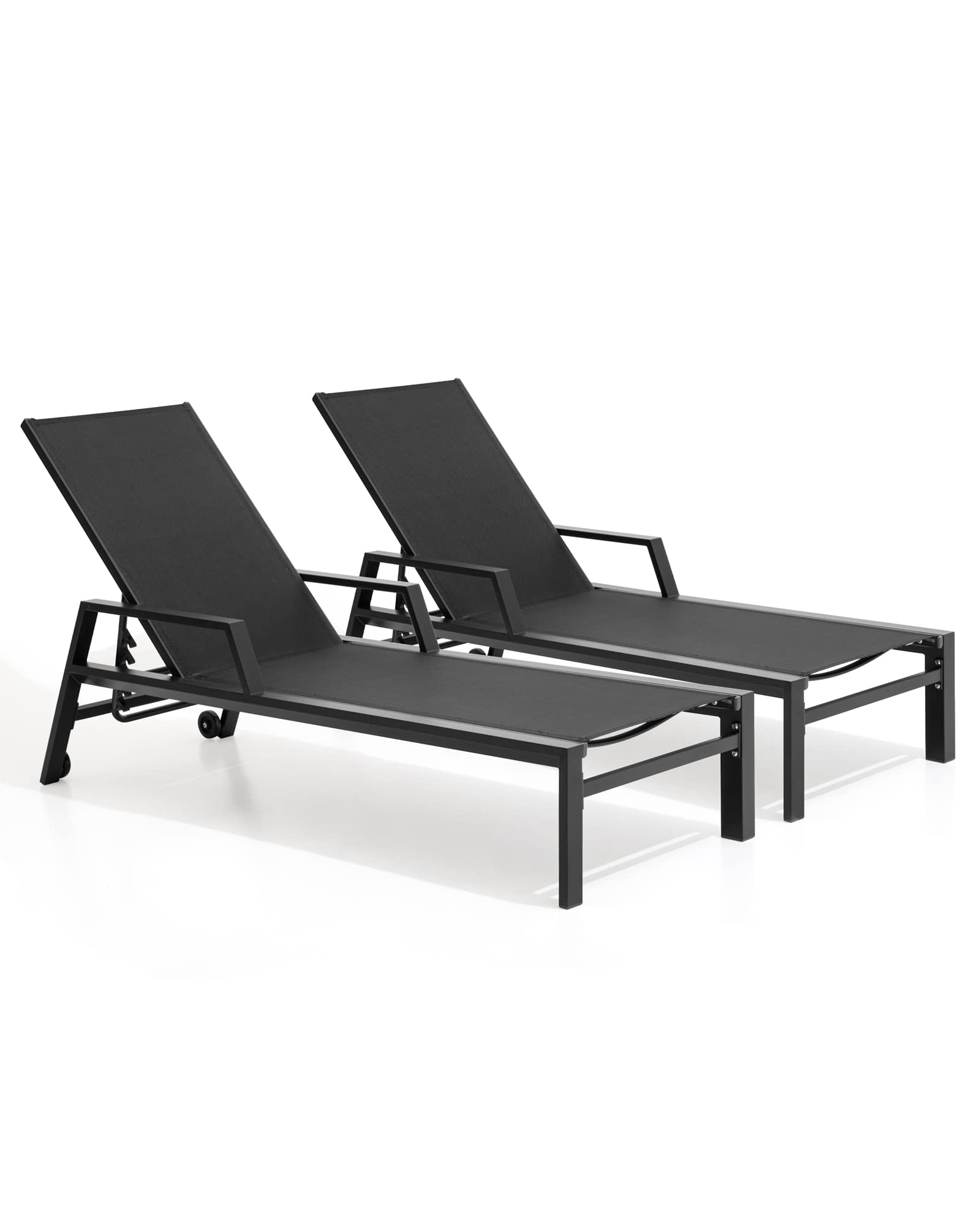 Crestlive Products Outdoor Lounge Chair with Wheels and Armrest, Extra Large Pool Lounge Chairs Set of 2, Aluminum with Adjustable 5 Backrest for Outside, Patio, Beach, Yard