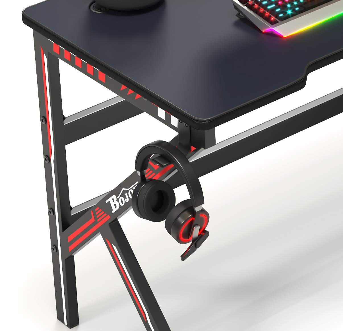 BOJOY Gaming Desk 47 inch PC Computer Desk, Home Office Desk Gaming Table K Shaped Gamer Workstation with Full Mouse Pad and Cell Phone Stands, Black