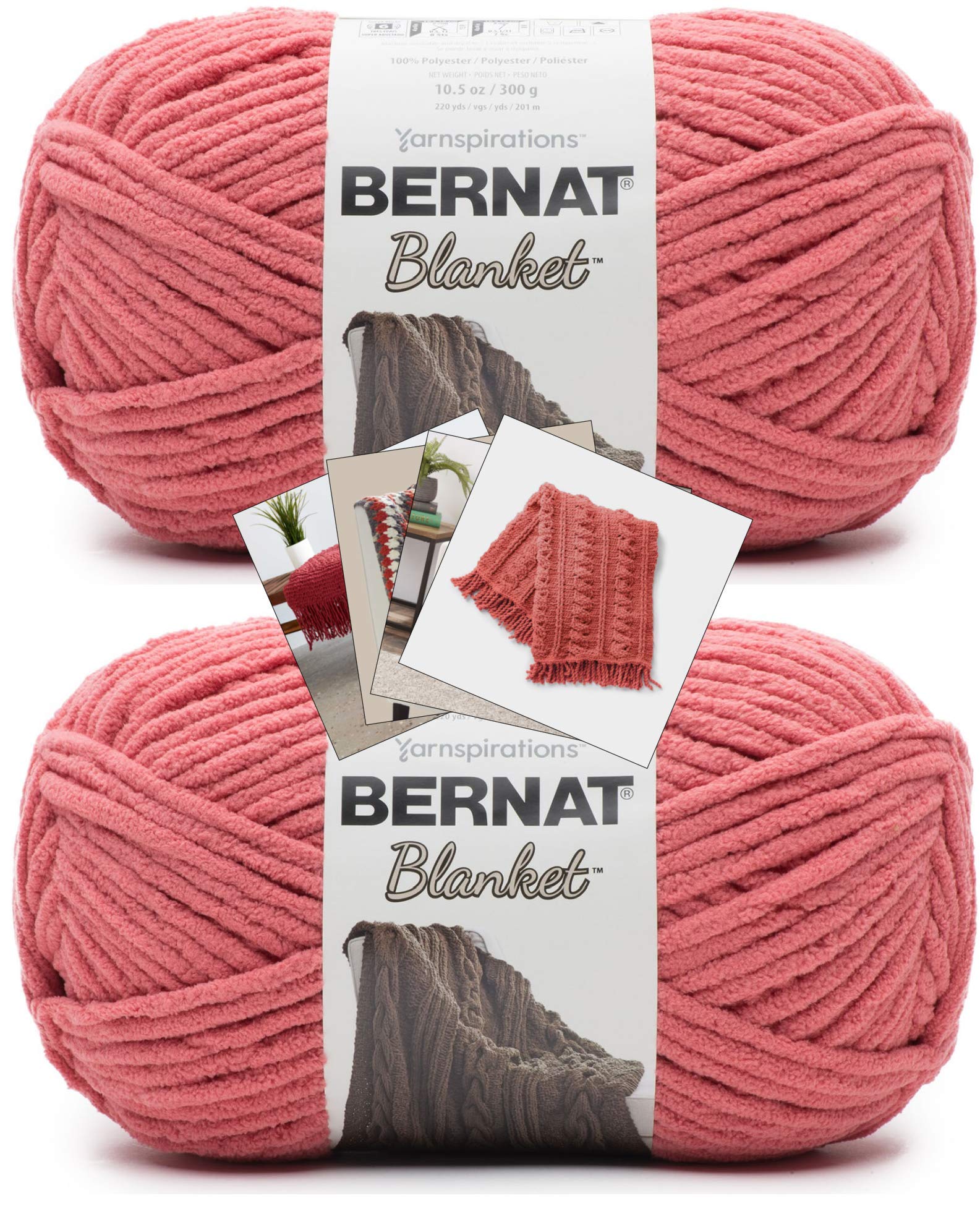 Bernat Blanket Yarn - Big Ball (10.5 oz) - 2 Pack with Pattern Cards in Color (Terracotta Rose)