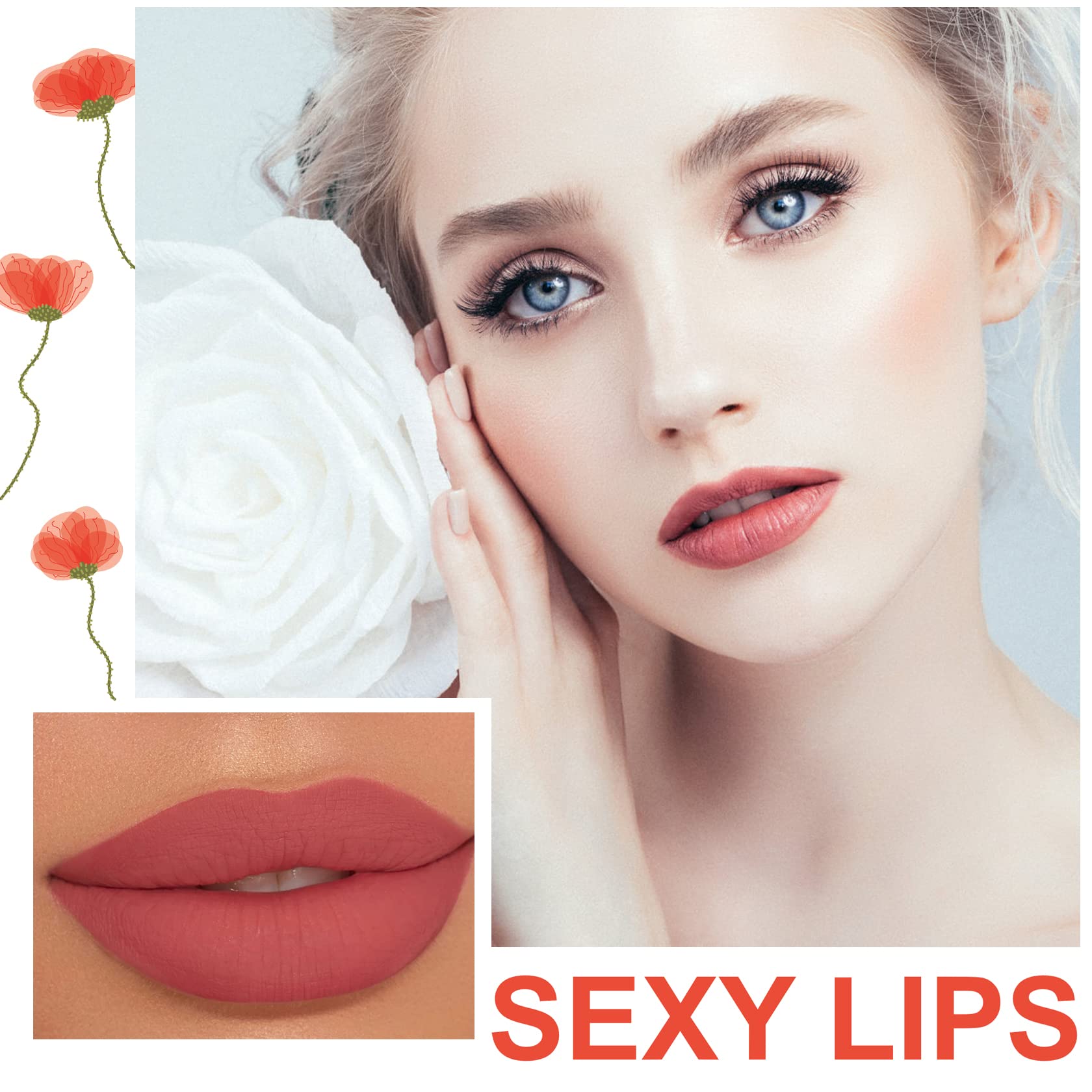 BKPPLZP 6PCS Matte Liquid Lipstick Sets,Nude Lip Stain,Lasting Waterproof Matte Lipstick Set,Non-Stick Cup,Fade-Free Lip Gloss Set ,Ladides Long wear Lip Makeup Lipstick Set(SetB