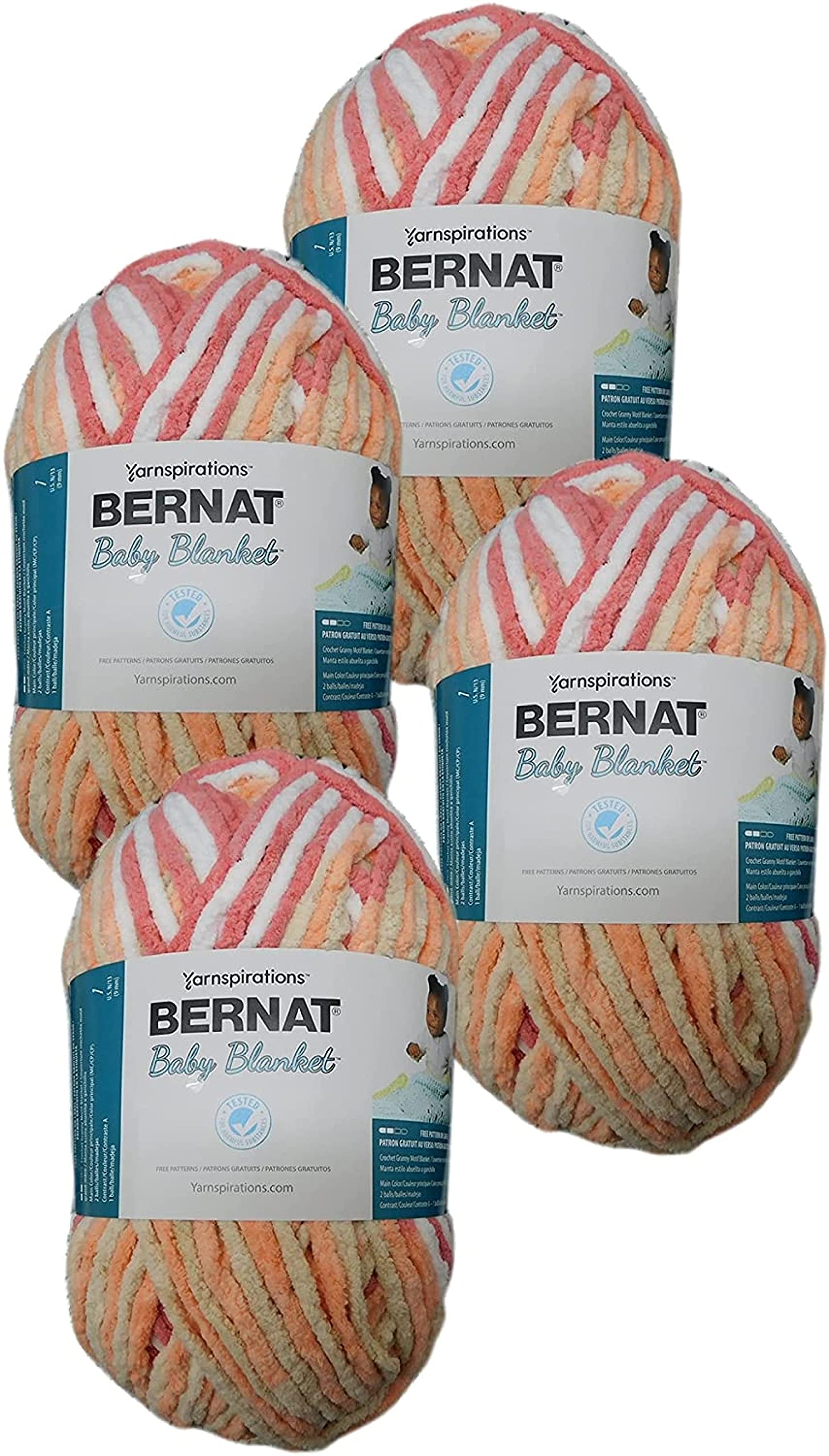 Bernat Blanket Yarn 4 Pack Big Balls Polyester Dye Lot Matched Peach Blooms Baby Blanket Peach Blooms Blanket X Large