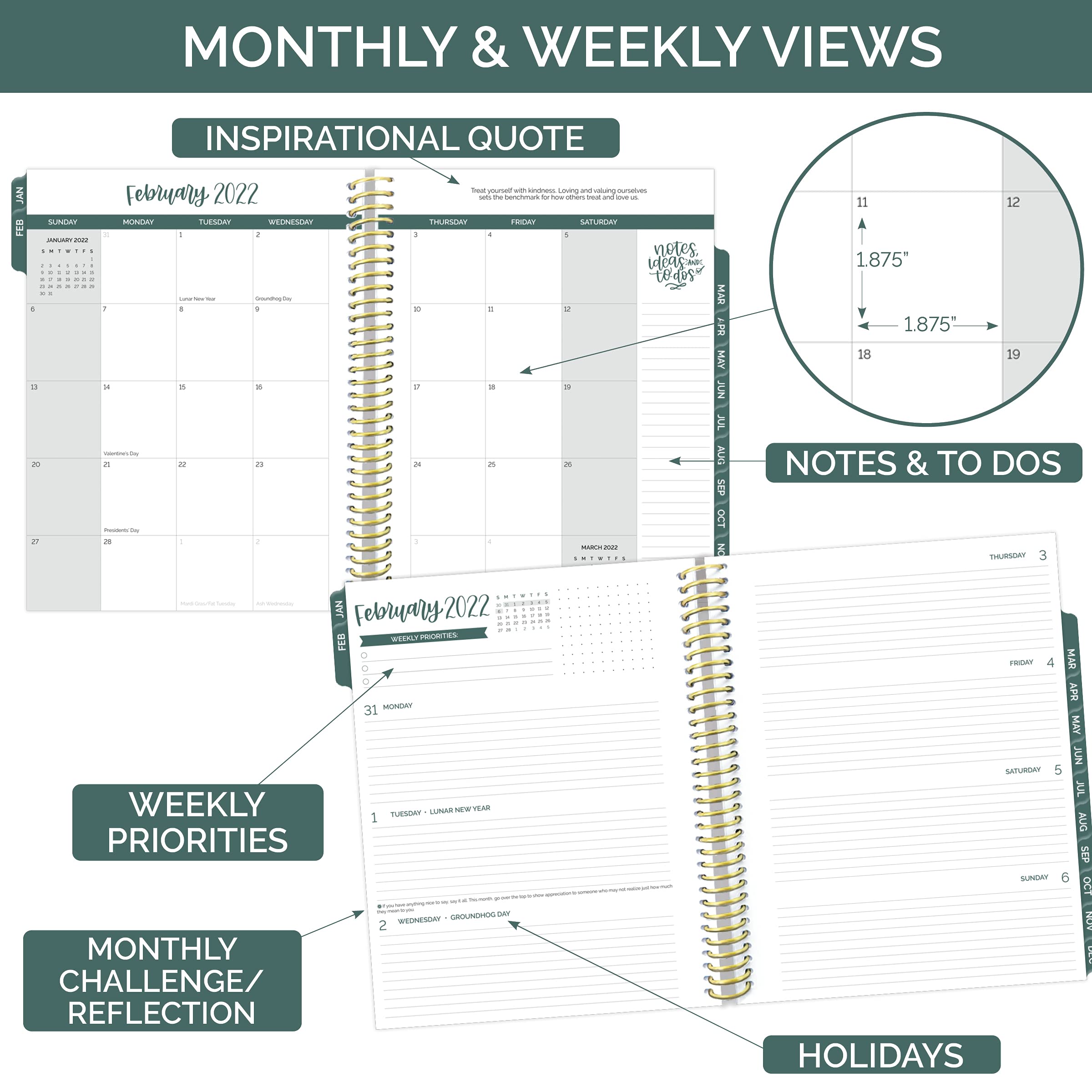 bloom daily planners 2022 (8.5" x 11") Calendar Year Day Planner (January 2022 - December 2022) - Weekly/Monthly Dated Agenda Organizer with Tabs - Be Kind