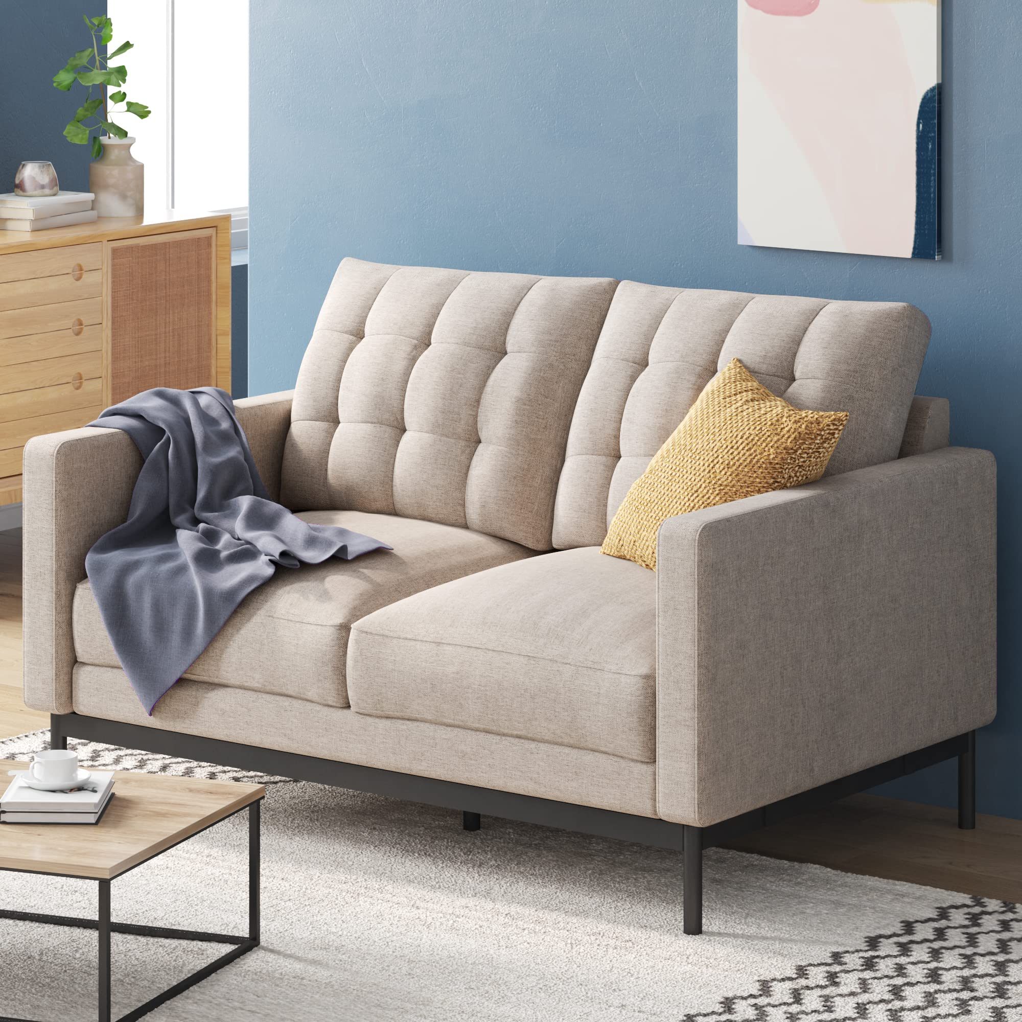 ZINUS Thompson Loveseat, Tufted Cushions, Green Tea Infused Foam Cushions, Easy Assembly, Light Grey
