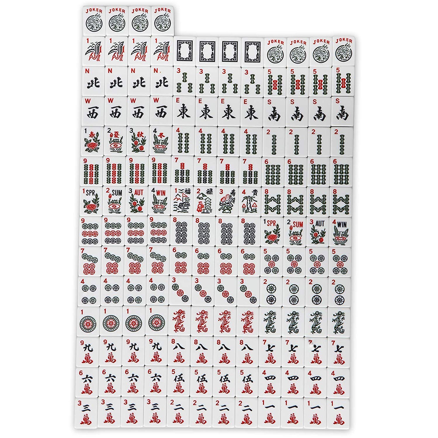 HNDTEK American Mah Jongg Mahjong Set 166 Tiles, 4 Colors All-in-One Rack/Pushers, Red Soft Bag and Accessories –Classic Full Size Complete Mahjongg Mah Jong Set
