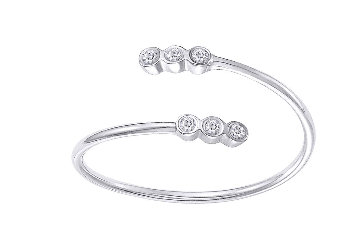 Bezel Diamond Accent Bypass Adjustable Stackable Ring in 14k White Gold Over Sterling Silver Ring Size-6