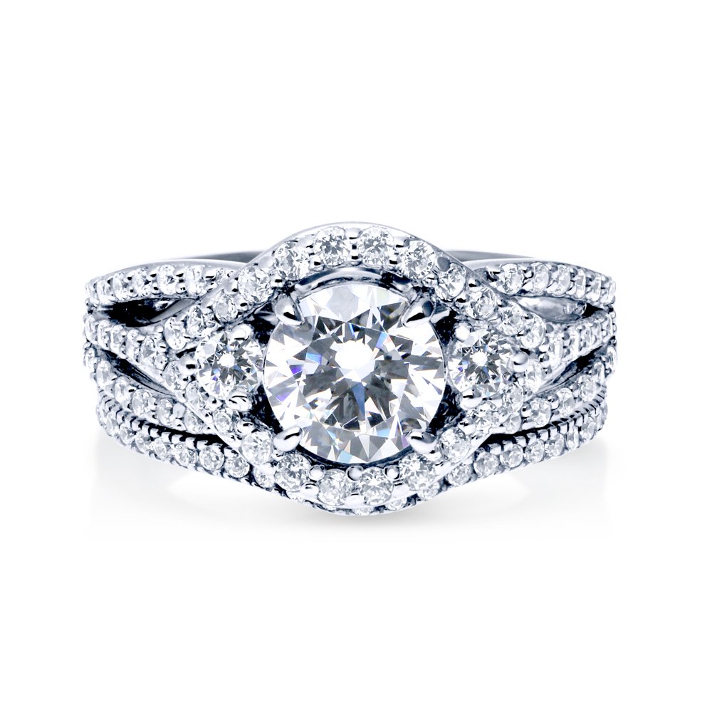BERRICLE Sterling Silver 3-Stone Wedding Engagement Rings Round Cubic Zirconia CZ Ring Set for Women, Rhodium Plated Size 9