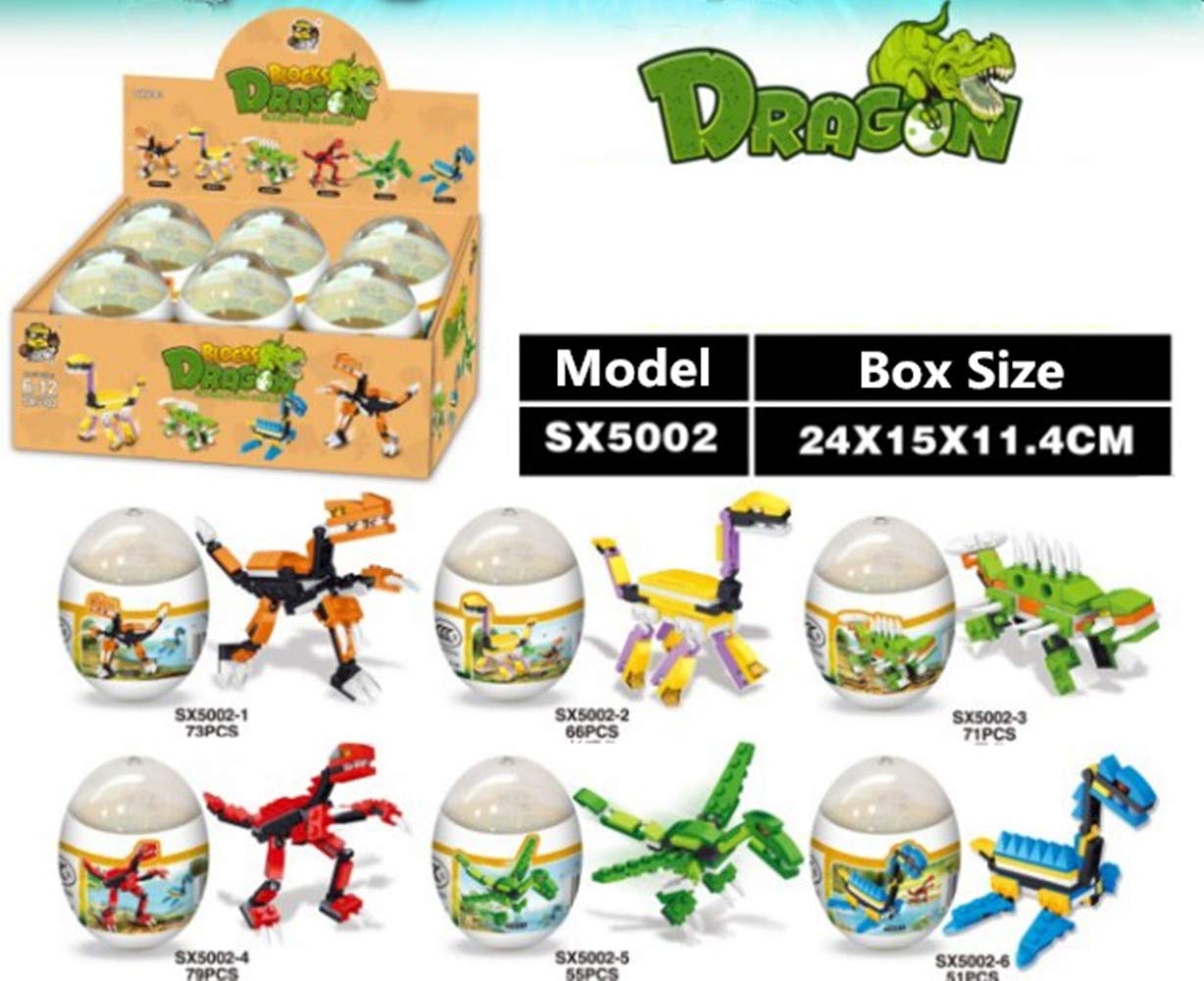 HOCHE 6 Pack Dinosaur Eggs Building Blocks Toys Set Good Gift for Kids, Easter Eggs