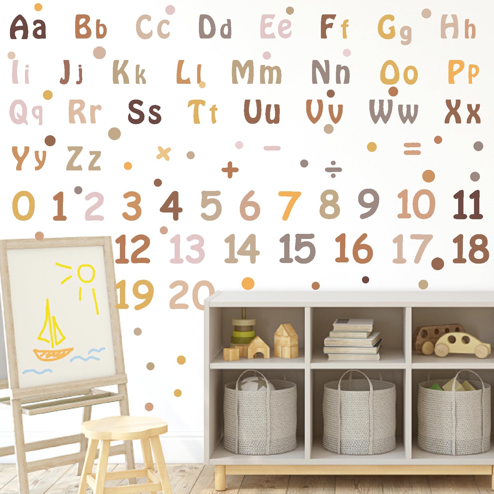 Boho Alphabet Wall Decals Neutral Number Wall Decals Peel and Stick Watercolor Letter Decals ABC Wall Stickers Removable Educational Learning Wall Stickers for Kids Room Playroom Classroom Decor