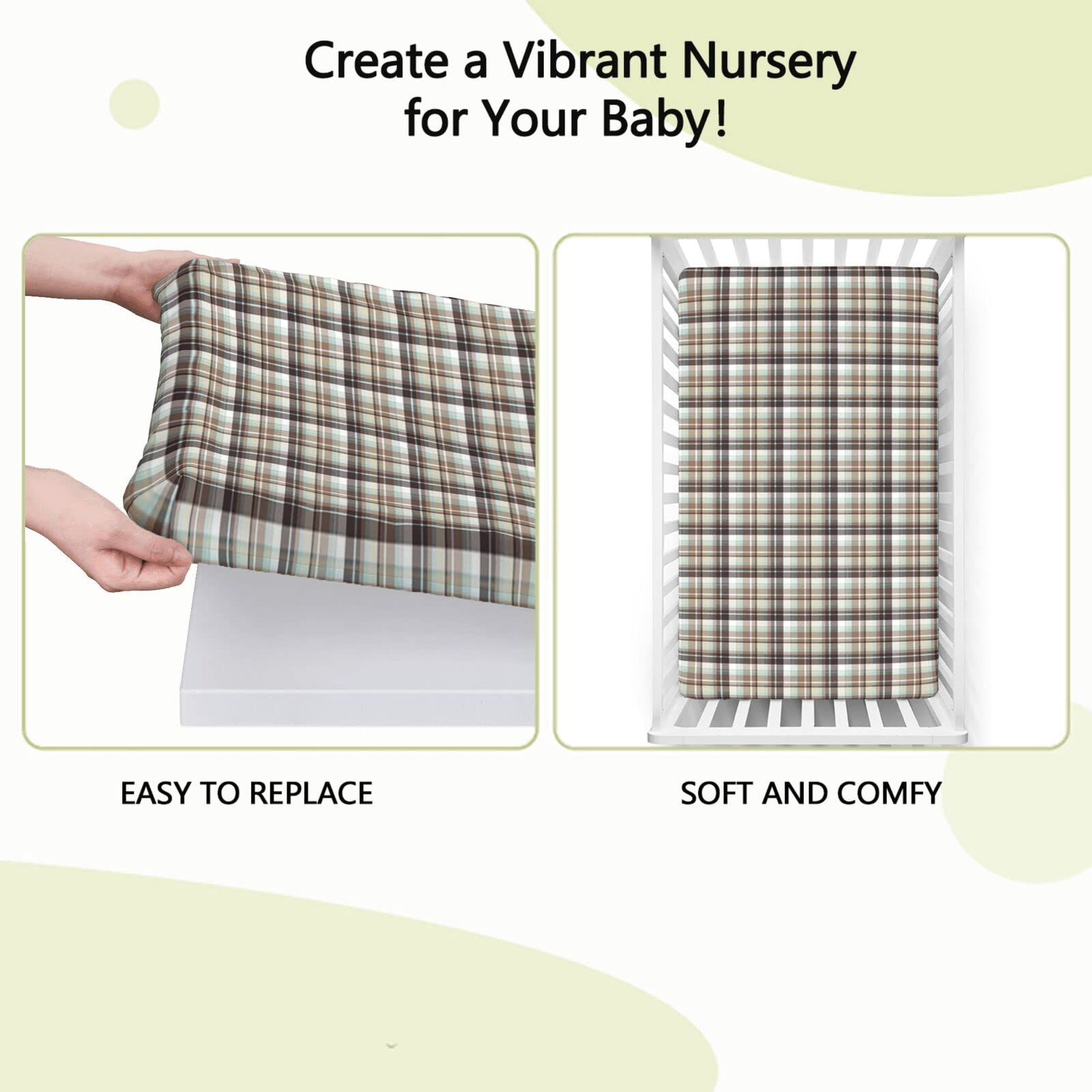 Brown Plaid Themed Fitted Crib Sheet,Standard Crib Mattress Fitted Sheet Soft & Stretchy Fitted Crib Sheet-Baby Crib Sheets for Girl or Boy, 28β x52β,Multicolor