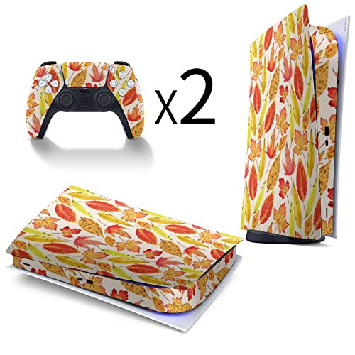 Autumn Leaves Full Protective Skin Cover Design Wrap Decal Sticker Compatible with PS5 Digital Edition Console and Controller