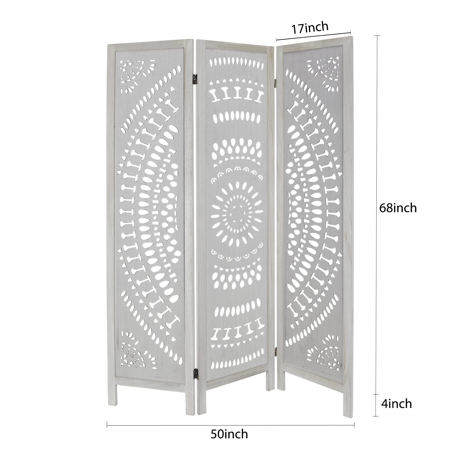 ECOMEX 4 Panel Cutout Room Divider Fully Assembled 5.6Ft Wooden Room Divider and Folding Screens, Carved Room Divider Screen Wall Partition for Home Office Restaurant Bedroom, Natural Brown