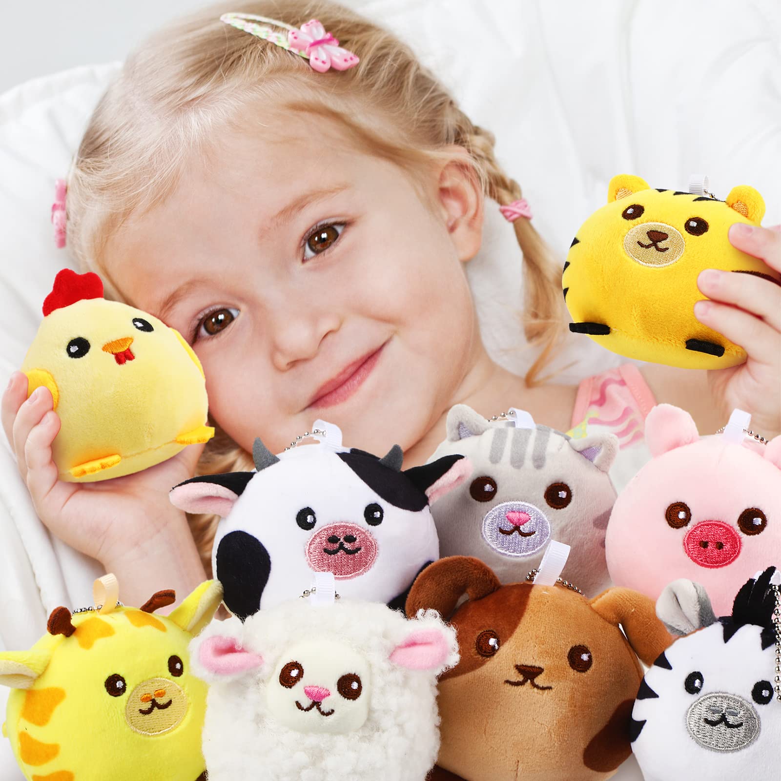 Skylety 9 Pcs Mini Plush Stuffed Animals Bulk 3.15 Inch Cute Soft Decompress Animals Plush Toys for Baby Shower Birthday Party Gifts Classroom Prizes Easter Basket Stuffers (Mixed Animals)