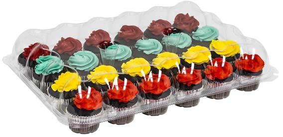 Bake Swirl (24 Counts x 6 Sets Standard Cupcake Containers with 144 Liners Clear Plastic Cupcake Boxes Carrier Holders Detachable Tall High Dome Lid Disposable BPA Wedding Party Baby Shower Birthday