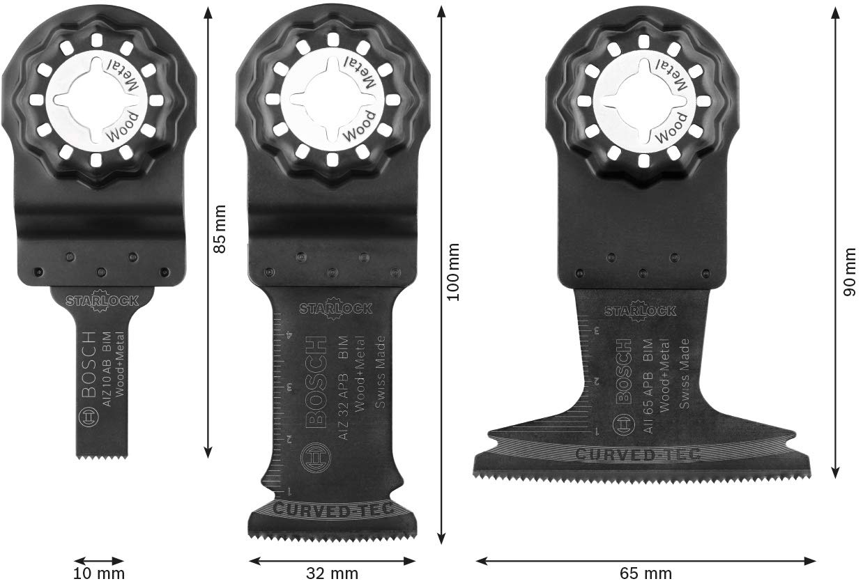 Bosch Professional 260925C108 3-Piece Starlock Plunge-Cutting Segment Saw Blade Set (for Wood and Metal, Accessories for Multi-Cutters), 260925C107