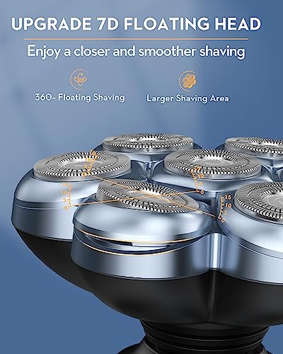 Detachable Head Shavers, Kibiy Electric Razor IPX7 Waterproof for Bald Men, Wet/Dry LED Display Rechargeable 7D Rotary Shaver Grooming Kit with Type-C Charge