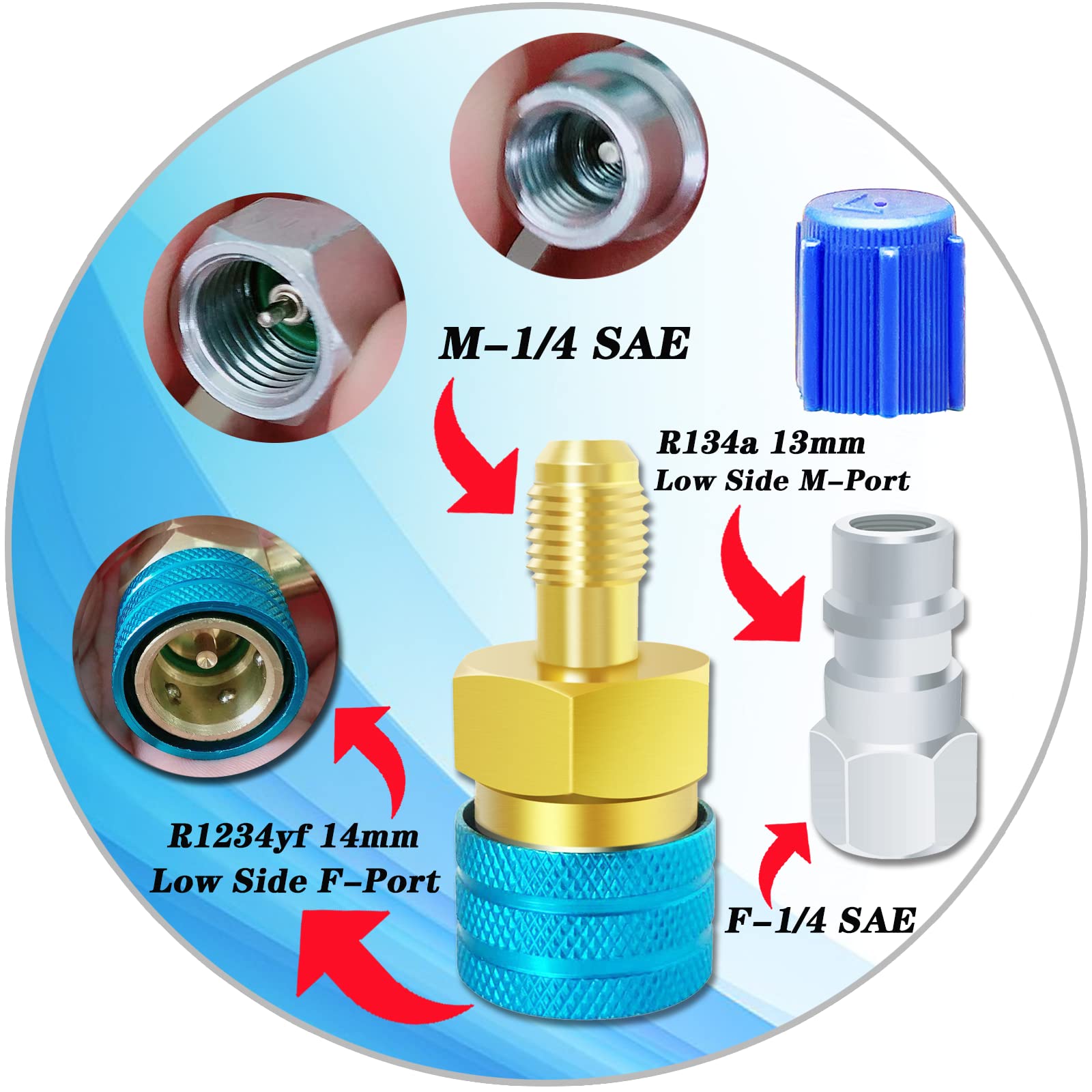 Boltigen R1234YF Low Side Quick Coupler,R1234YF to R134A AC Charging Hose Adapter Fitting Connector for Car Air-Conditioning