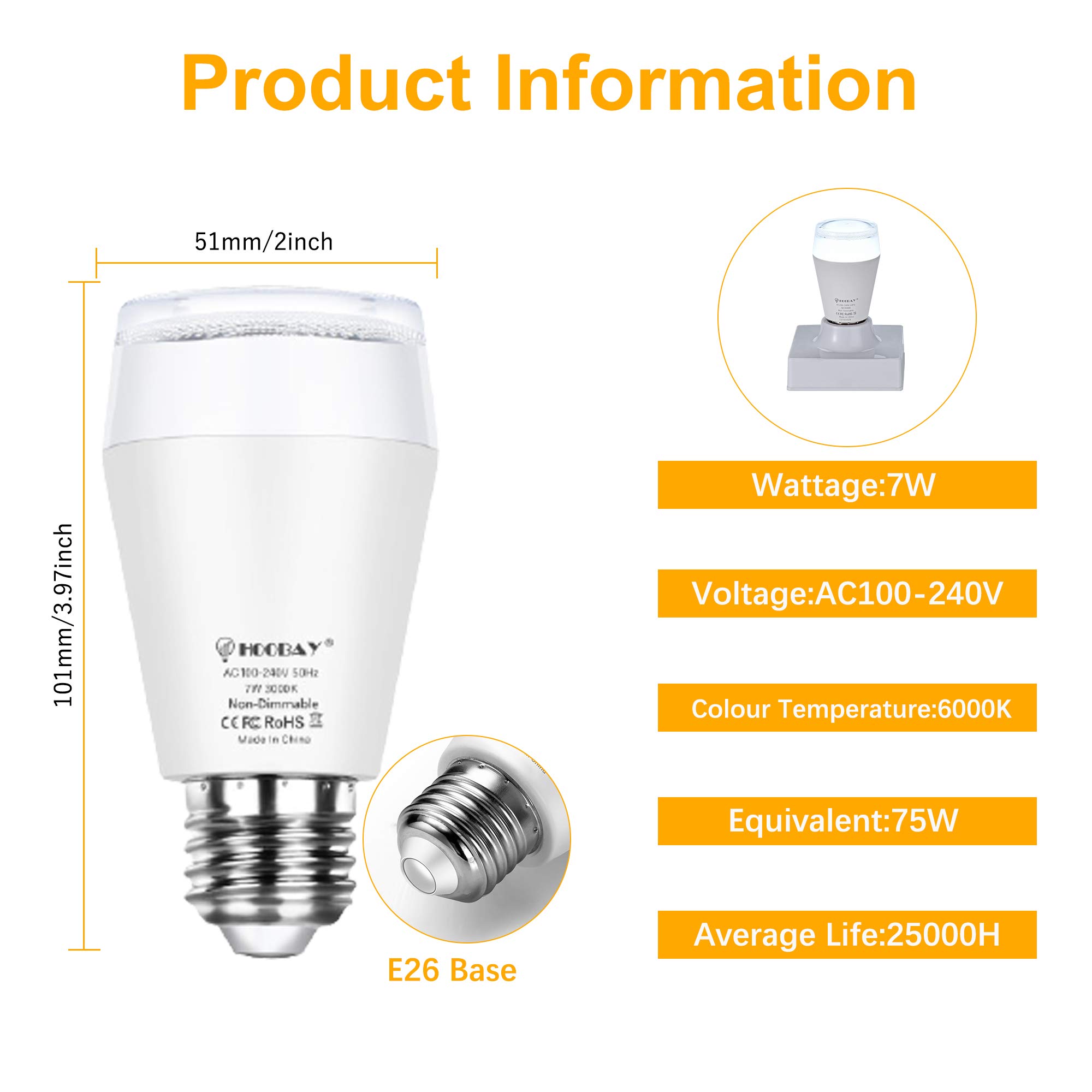 Blue Light Blocking Bulb, Daylight Led Light Bulbs 75 Watt Equivalent, 7w Bathroom Led Lightbulbs, Energy Saver Light Bulbs No Flicker, Blue Light Free, No Glare, Standard Base E26(Cool White 6000k)