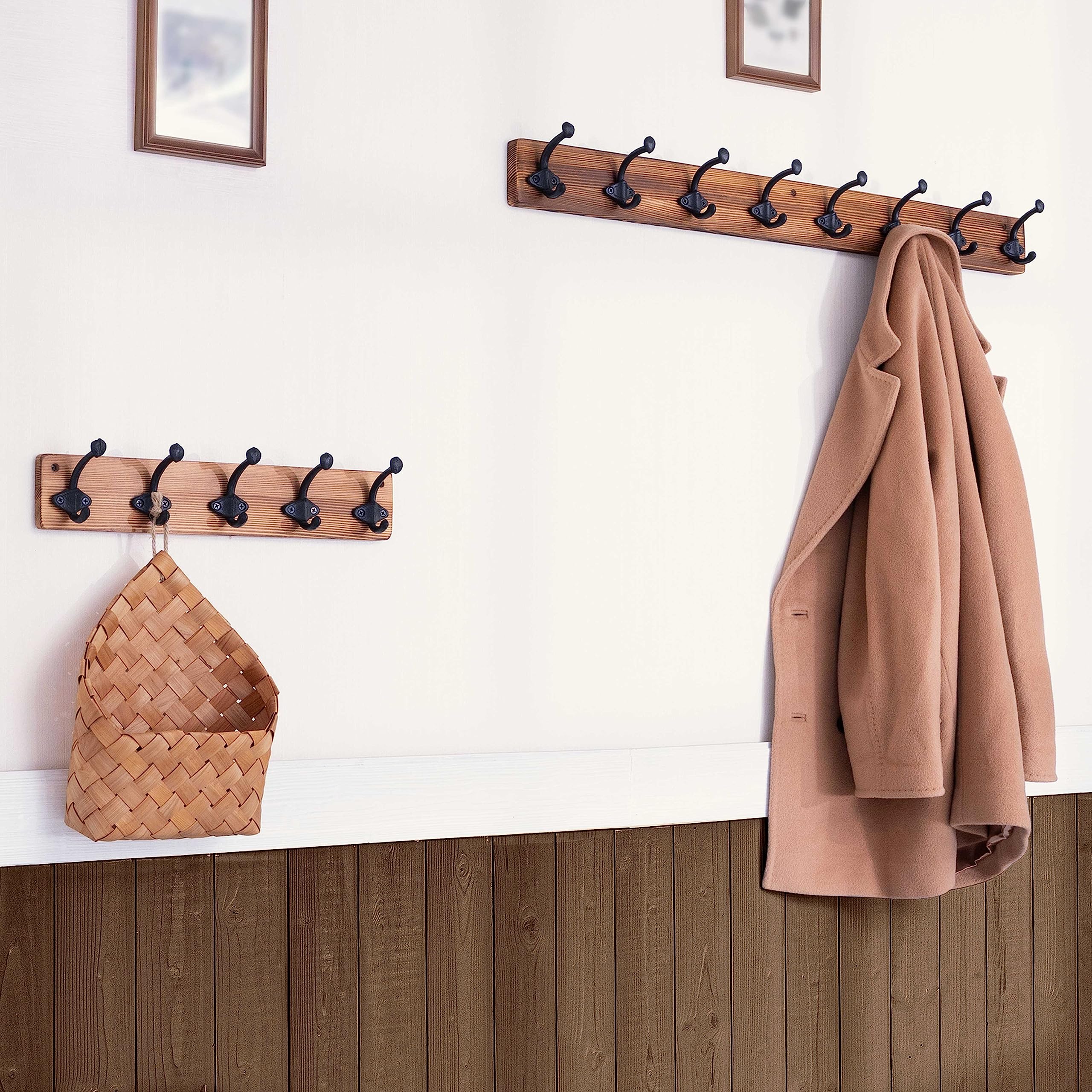 WEBI Rustic Coat Rack Wall Mount,5 Cast Iron Coat Hooks Wall Mounted,Heavy Duty Antique Vintage Hooks for Hanging Coats,Jacket,Clothes,Black