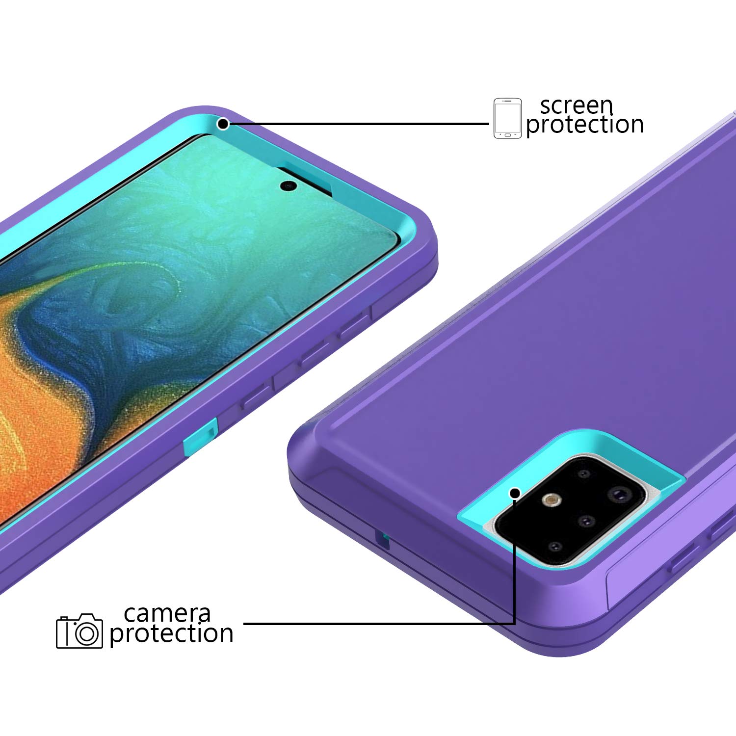 Bnuoda Galaxy A71 5G Case, Heavy Duty Shockproof Cover Full-Body Armor Protective Defender Case for Samsung Galaxy A71 5G US Version NOT Compatible with The UW Version and International Version