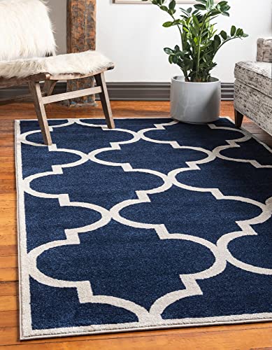 Unique Loom Trellis Collection Modern Morroccan Inspired with Lattice Design Area Rug, 2' 2" x 3' 1" Rectangle, Navy Blue/Beige