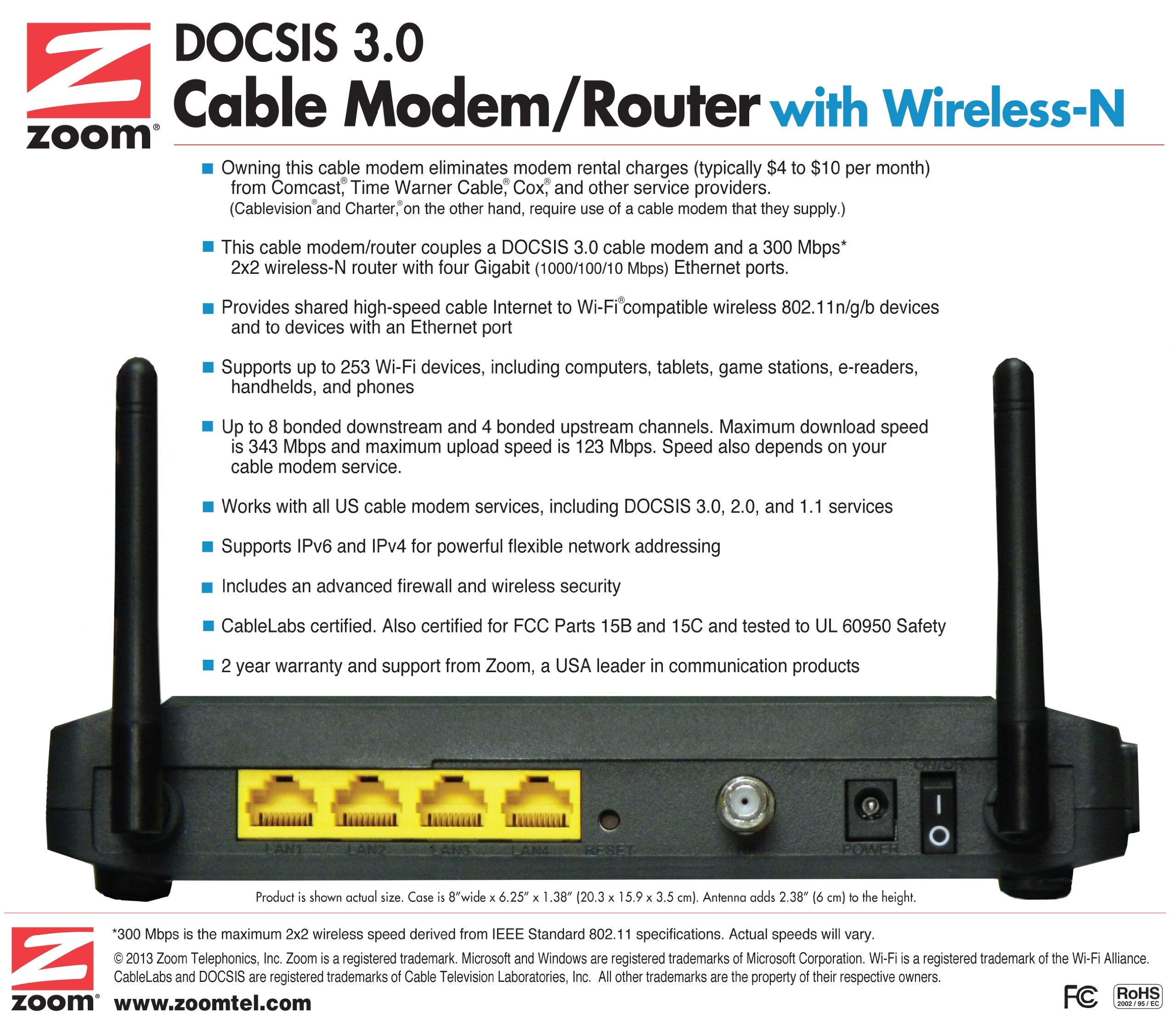 ZOOM DOCSIS 3.0 Cable Modem and Wireless-N Router (5352-00-00)