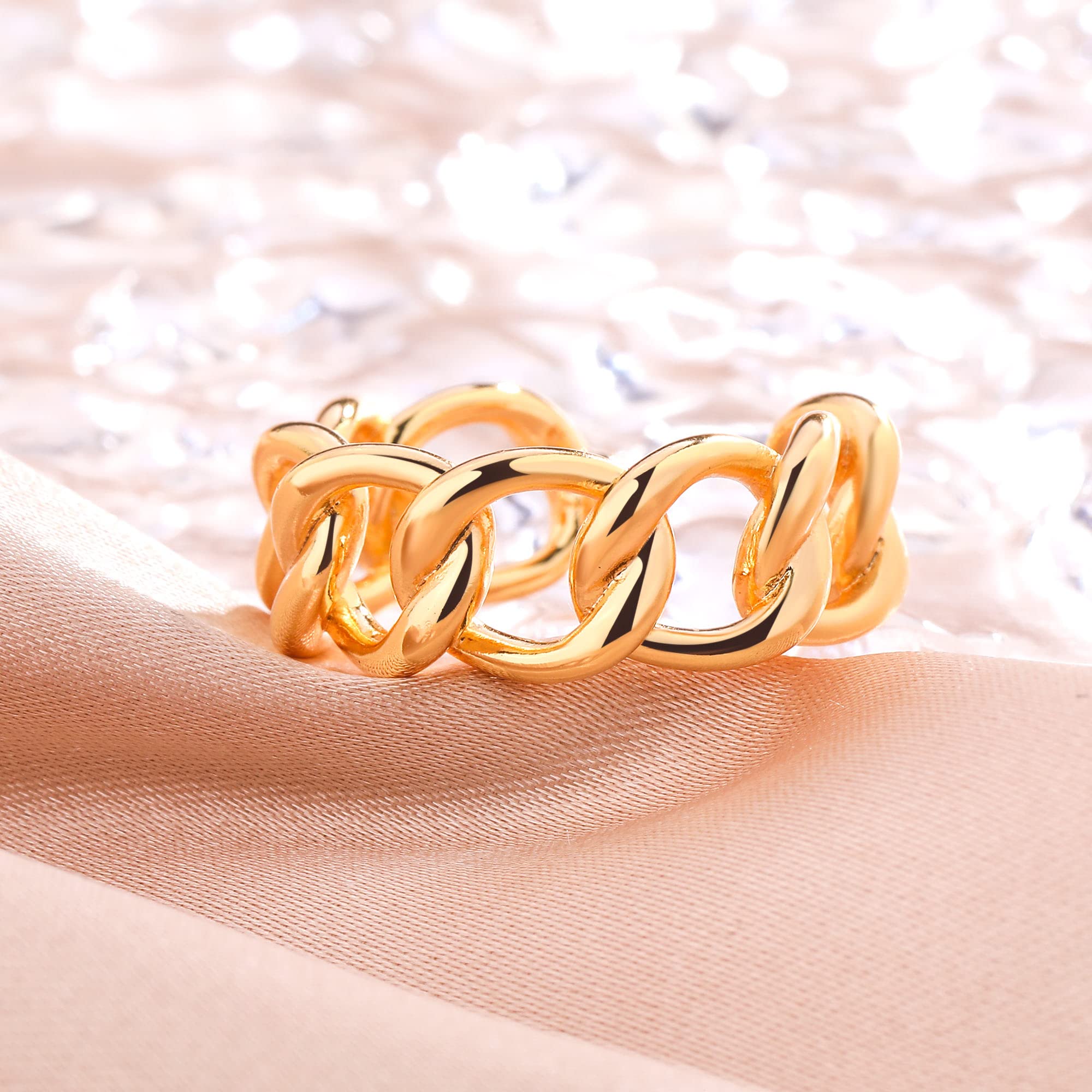 BFACCIA 14K Gold Plated Chunky Dome Ring for Women Minimalist Adjustable Open Link Twisted Teardrop Stacking Band Statement Thick Ring Jewelry Gift