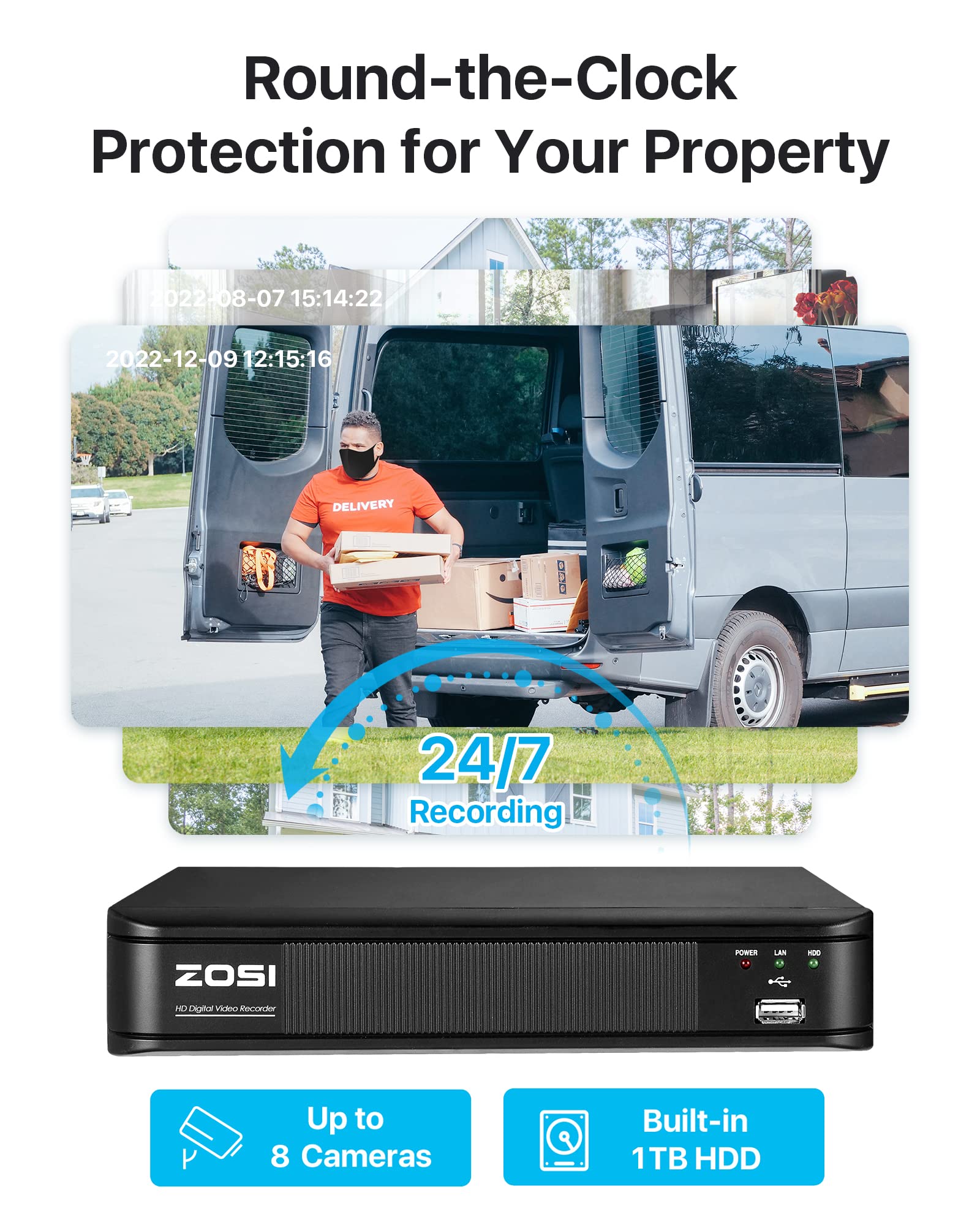 ZOSI 3K 5MP Lite H.265+ Home Security Camera System with AI Human Vehicle Detection, 8 Channel Surveillance DVR and 4 x 1080p Weatherproof CCTV Dome Camera Outdoor Indoor, 80ft Night Vision, 1TB HDD