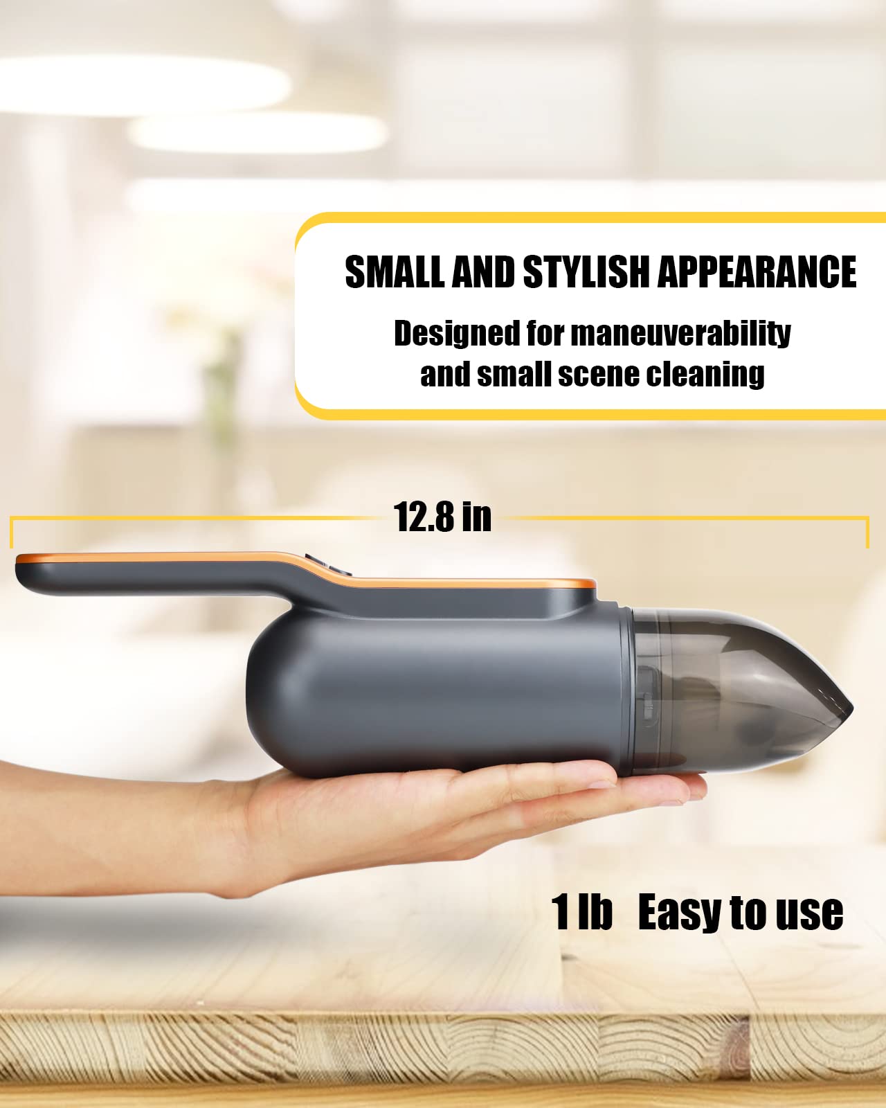 Qisuten Handheld Vacuum Cordless Cleaner - Mini Car Vacuum Cordless Rechargeable, Powerful Portable Rechargeable Hand Held Vacuum for Home Pet Hair Office Keyboard Car (Grey+Orange)