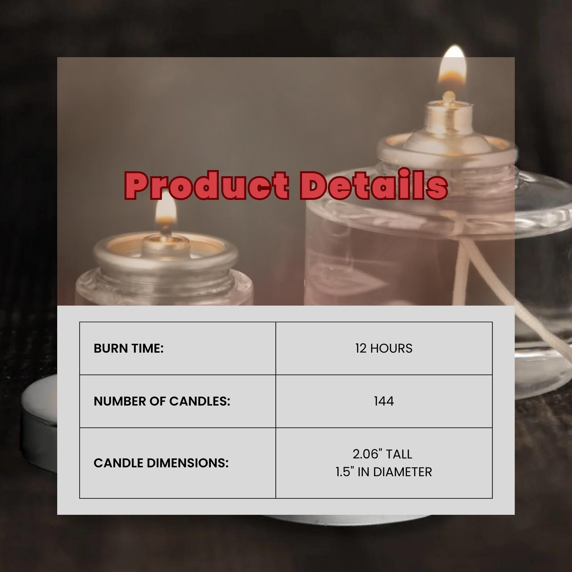 Hollowick Disposable Liquid Candles, 12 Hour, for Use in Glass Votive Tealight Lamp Holders, Restaurant Wedding Table Top Lights, Child Resistant Closures, 144 Pieces, Clear Fuel Oil HD12TALL