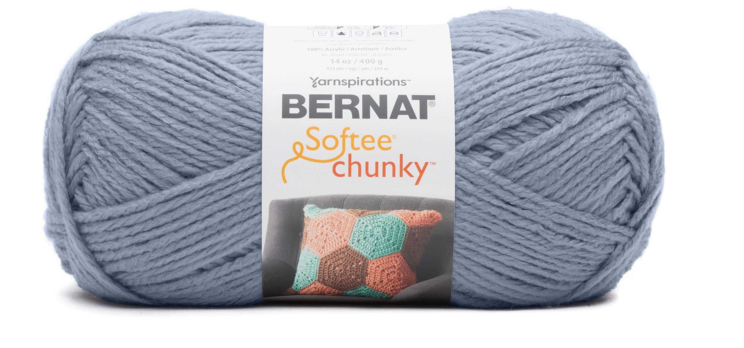 Bernat Yarn Softee Chunky Yarn, Big Ball, 14 Oz, Gauge 6 Super Bulky, Gray Blue