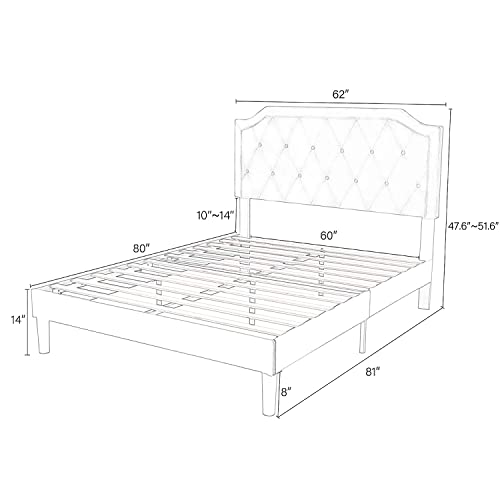 Einfach Queen Size Bed Frame, Upholstered Platform Bed with Strong Wood Slats Support, No Box Spring Needed, Easy Assembly, Dark Grey