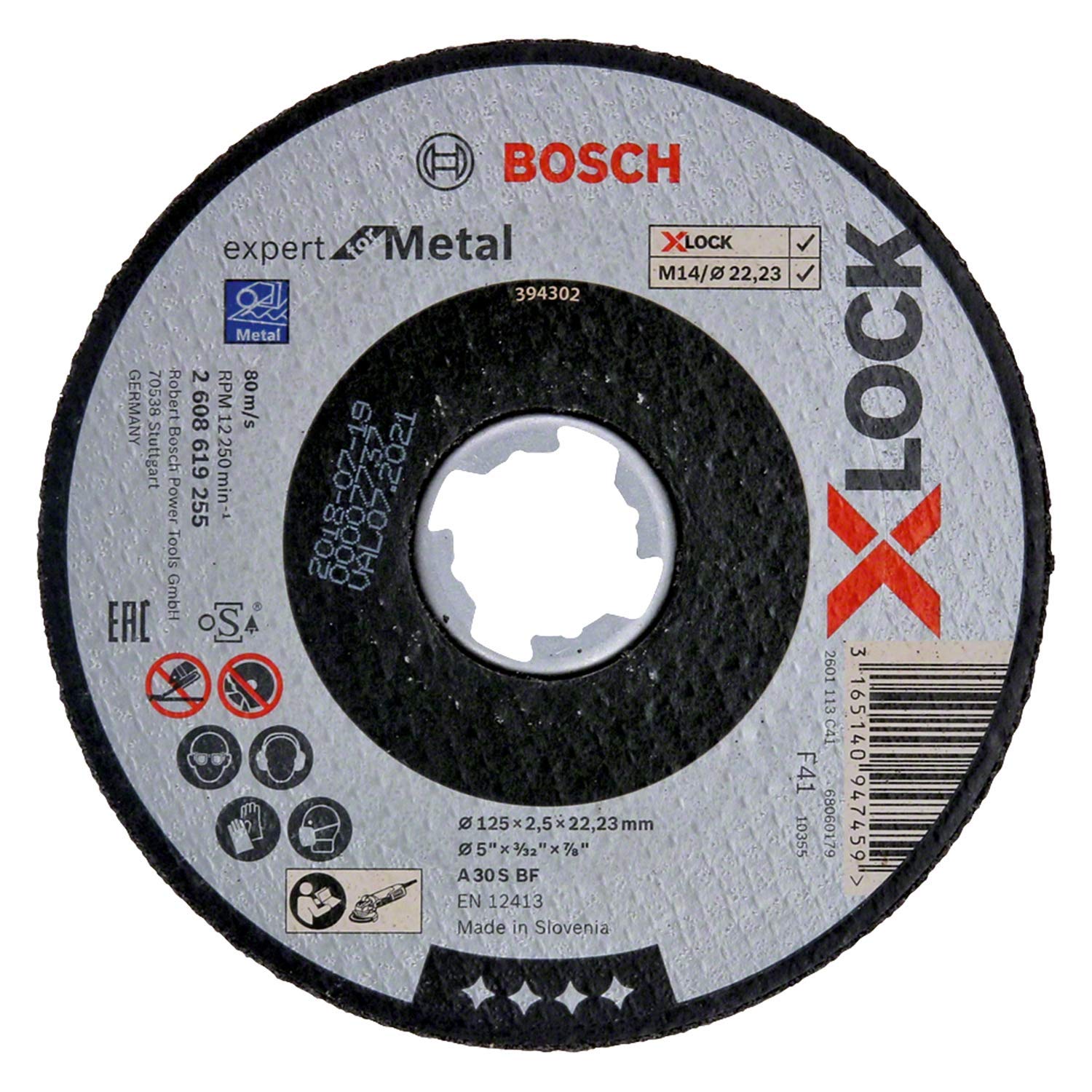 Bosch Professional 2608619255 Straight Cutting Disc Expert (for Metal, X-Lock, Diameter 125 mm, Bore Diameter 22.23 mm, Thickness 2.5 mm)