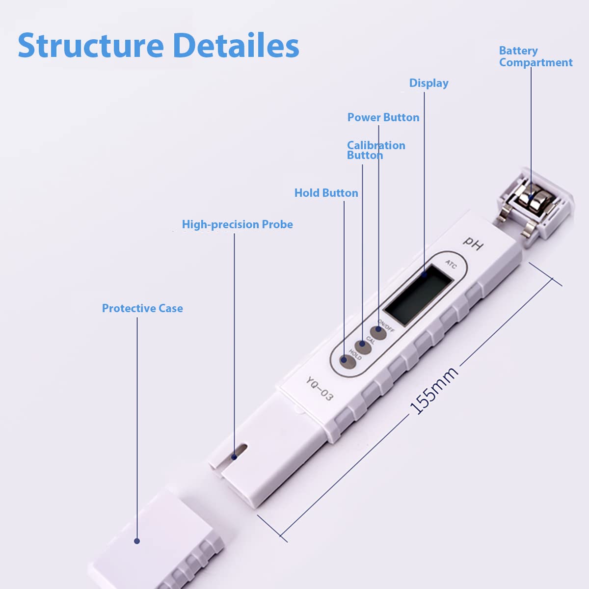 Ecagewill PH Meter for Water Hydroponics Digital PH Tester Pen 0.01 High Accuracy Pocket Size with 0-14 PH Measurement Range for Household Drinking, Pool and Aquarium, White