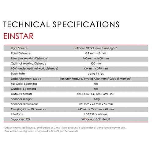 Einstar 3D Handheld Infrared VCSEL Structured Light Scanner with RGB Color Camera, 0.1mm Resolution, High Quality Collecting Data, 3D Printing, Design, Digital Archiving