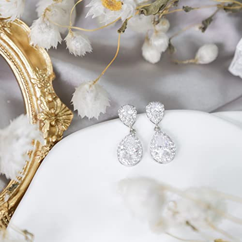 BEMDOFIG 1 Pairs Silver Dangle Wedding Earrings for Bridesmaids,Rhinestone Costume Jewelry for Women