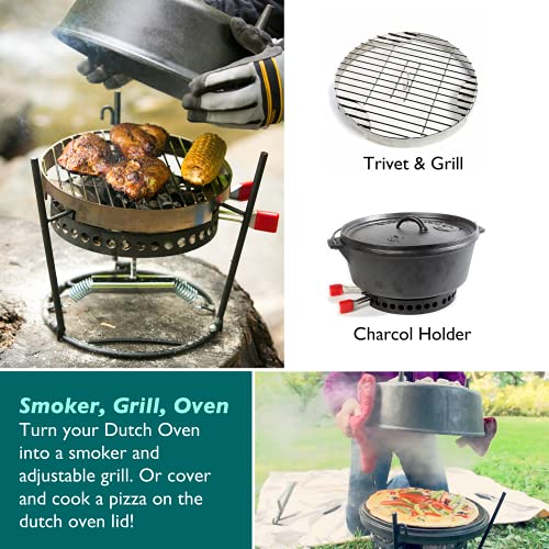CampMaid Outdoor Cooking Set - Dutch Oven Tools Set - Charcoal Holder & Cast Iron Grill Accessories - Camping Grill Set - Outdoor Cooking Essentials - Camp Kitchen Equipment - (7 Piece Set)