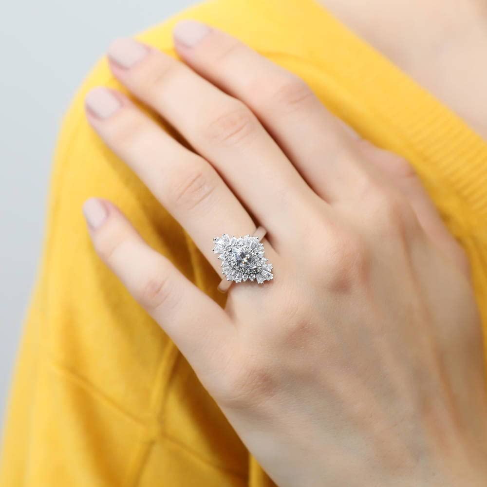BERRICLE Sterling Silver Halo Wedding Engagement Rings Marquise Cut Cubic Zirconia CZ Statement Cluster Ring for Women, Rhodium Plated Size 8