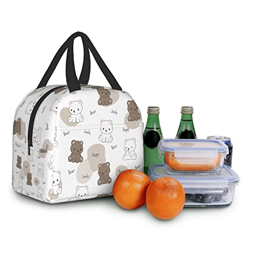 Cute Polar And Kawaii Bear Head Lunch Box Bento Box Insulated Lunch Boxes Reusable Waterproof Lunch Bag With Front Pocket For School Office Picnic
