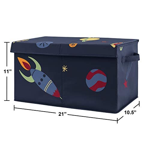 Sweet Jojo Designs Space Galaxy Planets Boy Small Fabric Toy Bin Storage Box Chest For Baby Nursery or Kids Room - Navy Blue Star and Moon Rocket Ship